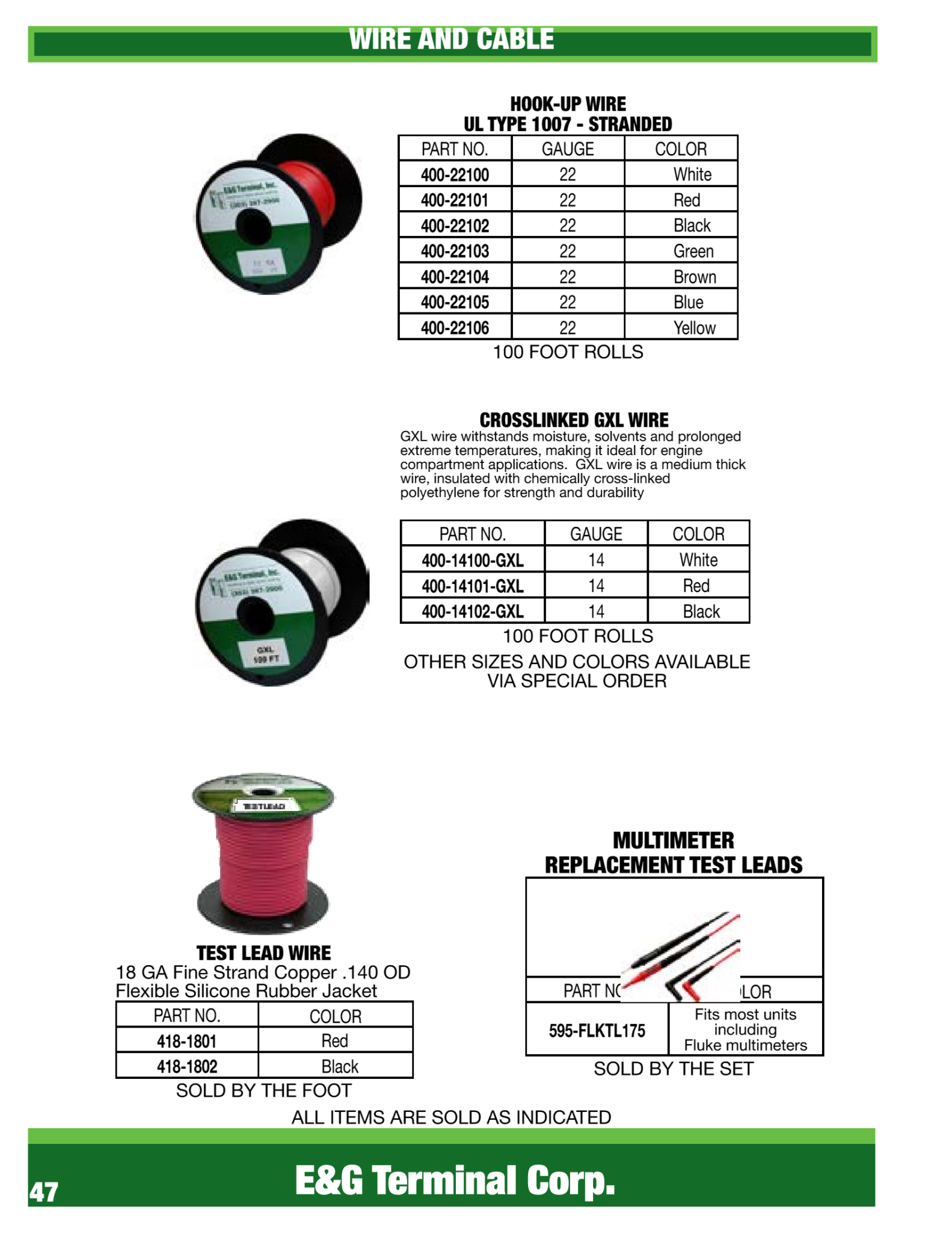 ELECTRICAL, WIRE & SWITCHES – E & G Terminal 303-287-2900
